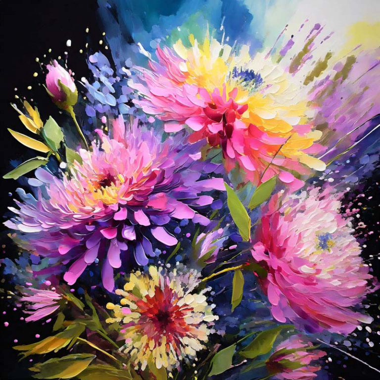 Exploding Photon Flowers Pink Purple Blue Acrylic Paint
